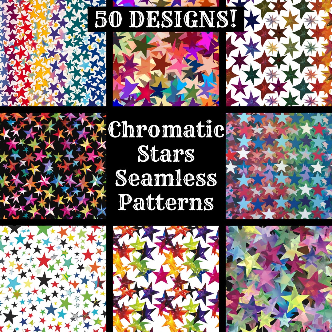 Chromatic Stars Seamless Pattern: 50 PNG Digital Papers (digital ...