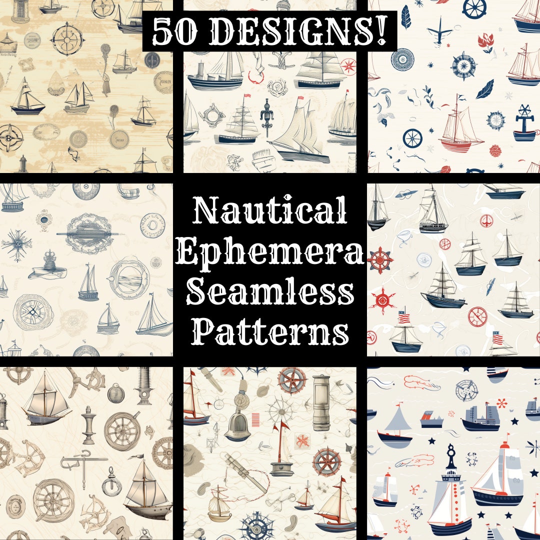 Nautical Ephemera Seamless Digital Paper, Printable Scrapbook Paper ...