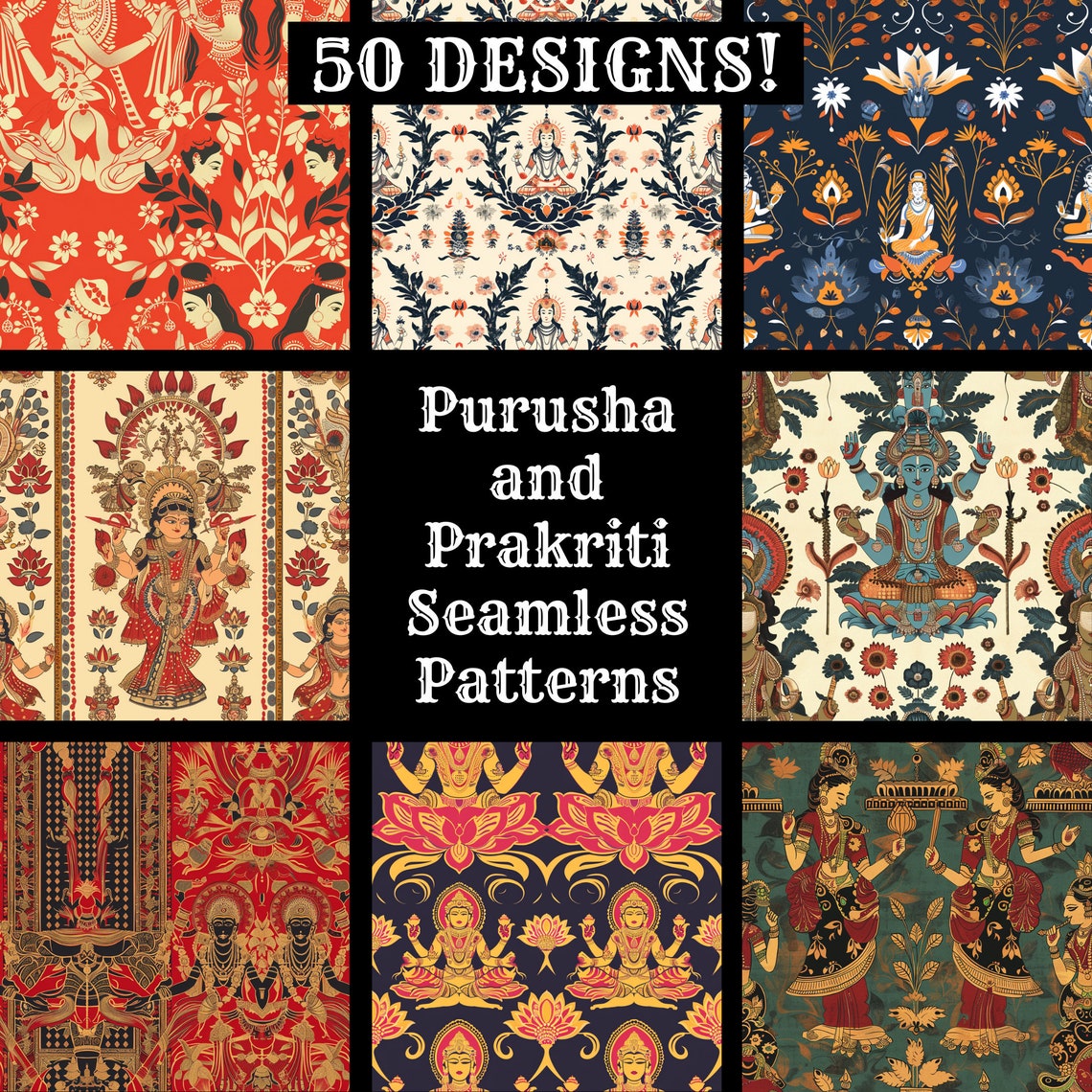 Purusha and Prakriti Seamless Digital Paper, Purusha and Prakriti ...