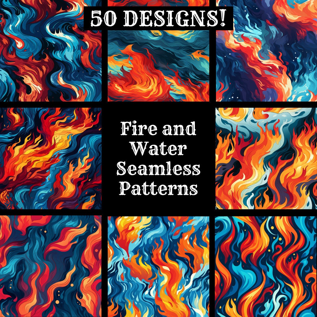Fire and Water Seamless Digital Paper, Printable Scrapbook Paper ...