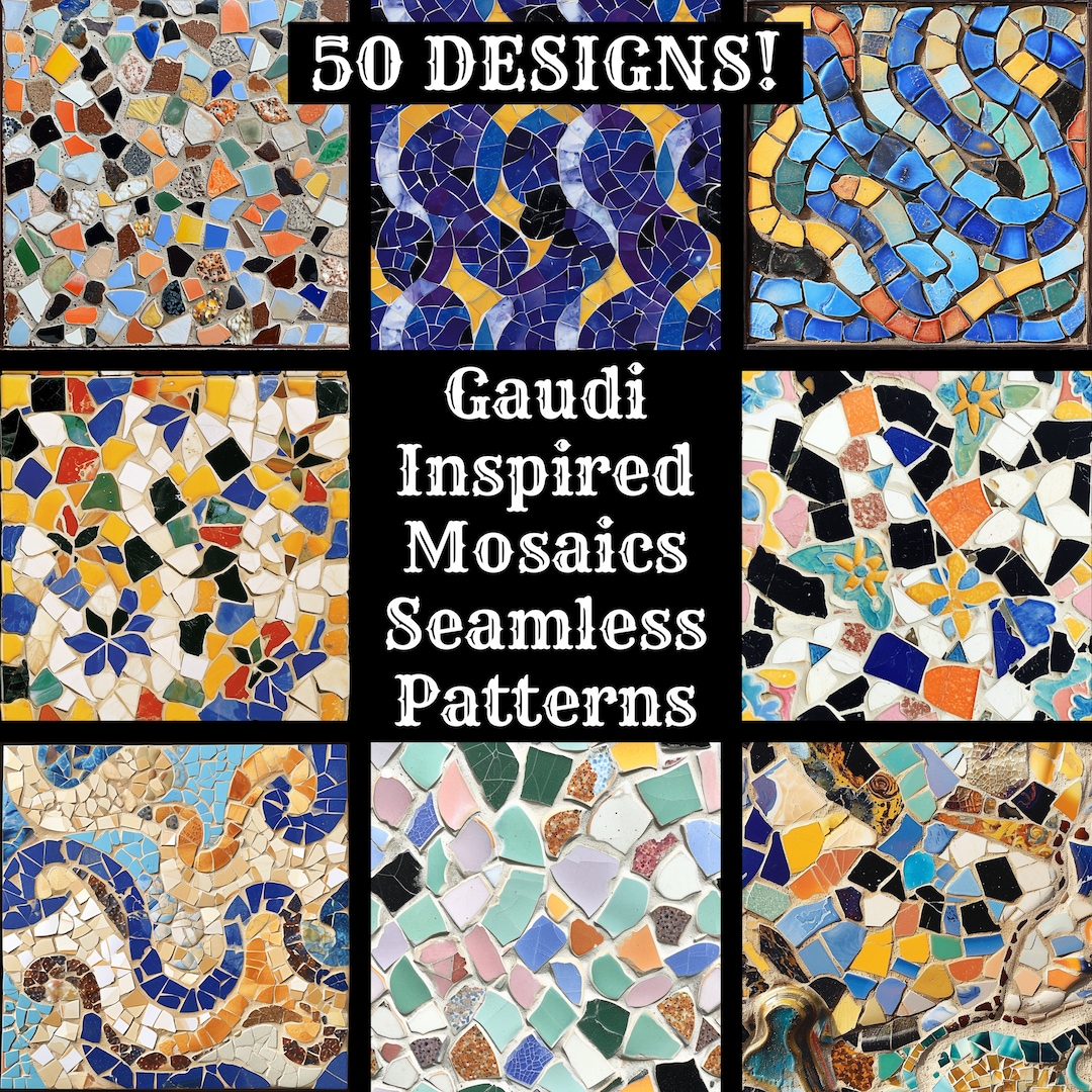 Gaudi Inspired Mosaic Seamless Patterns: Digital Paper (PNG) - Etsy