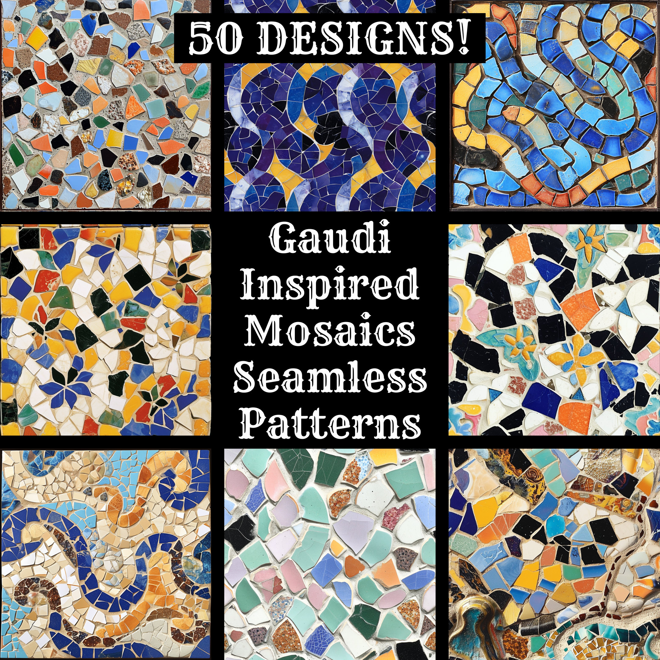 Gaudi Inspired Mosaics Seamless Digital Paper Printable Scrapbook Paper ...
