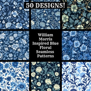 William Morris Inspired Blue Floral Seamless Patterns (digital Download ...