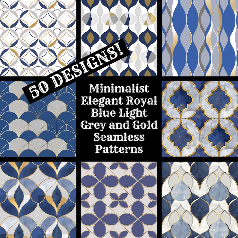 Royal Blue & Gold Seamless Pattern: Elegant Digital Paper (PNG ...
