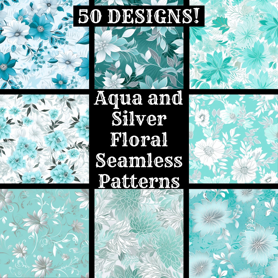 Aqua Silver Floral Seamless Pattern: Scrapbook Paper (digital Download ...