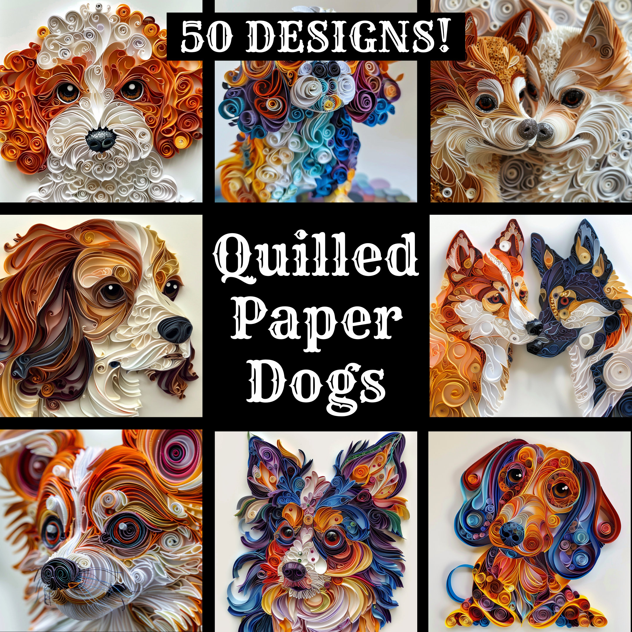 Quilled Paper Dogs: High Resolution Digital Paper (PNG) - Etsy
