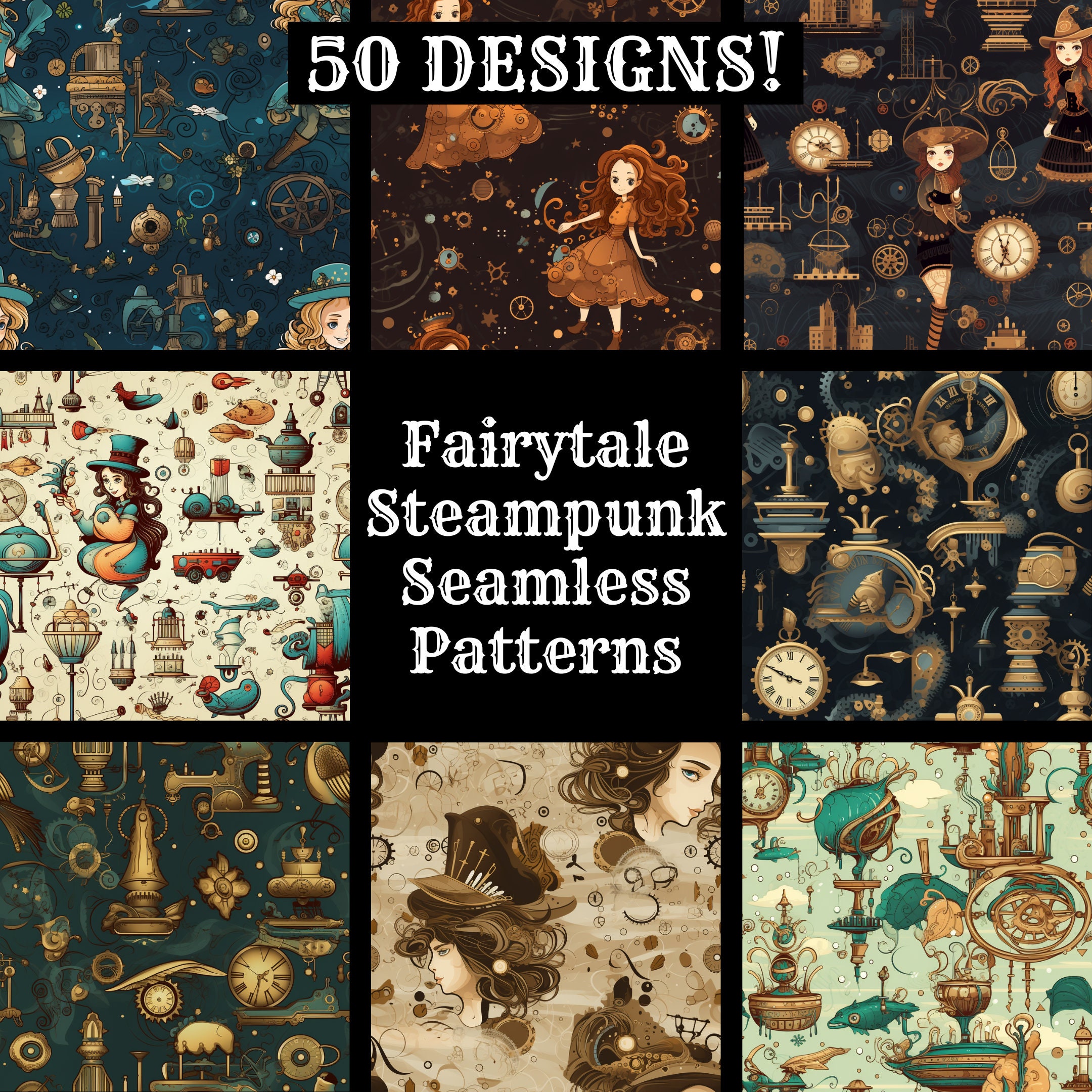 Fairytale Steampunk Seamless Digital Paper, Printable Scrapbook Paper ...