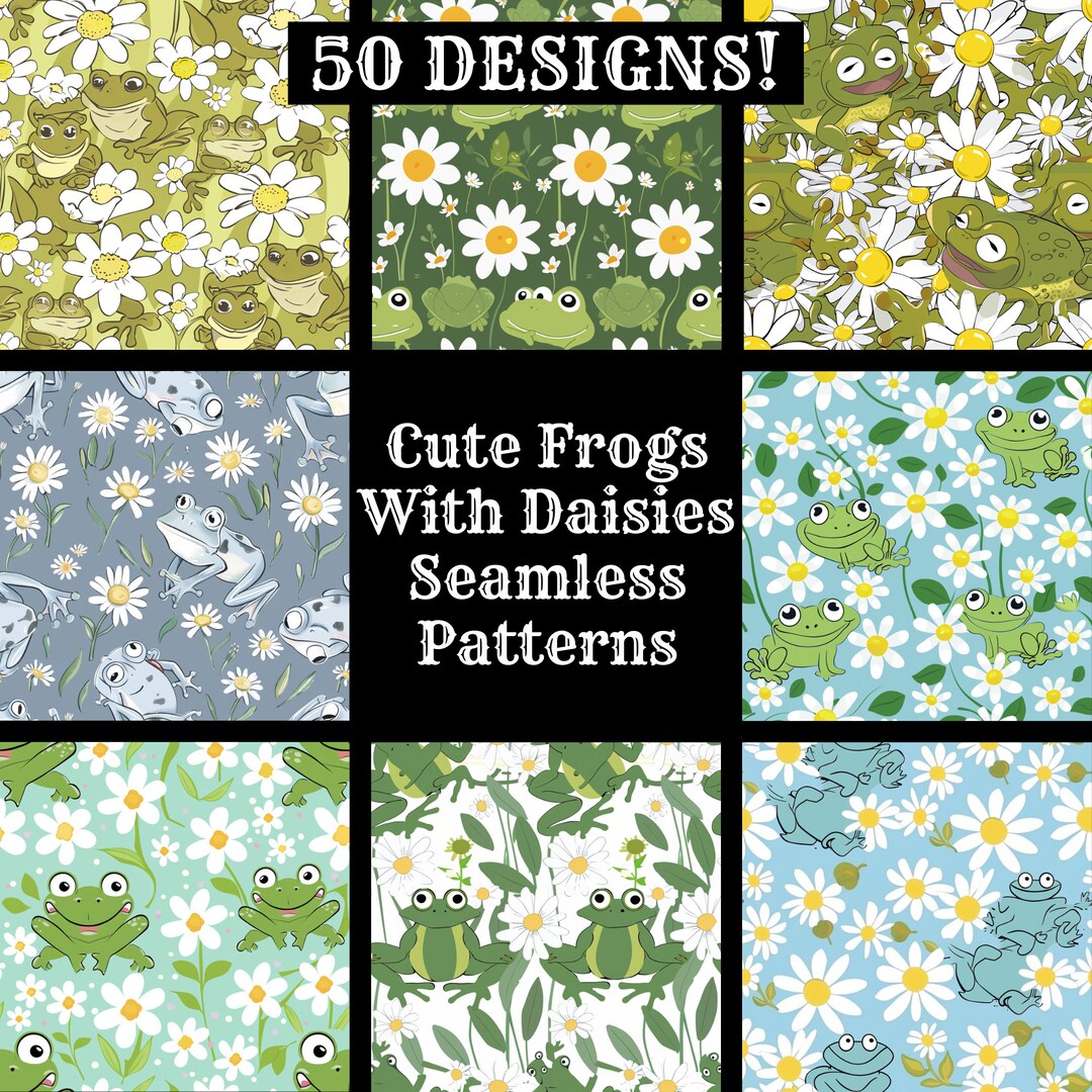Cute Frogs With Daisies Seamless Digital Paper, Cute Frogs With Daisies ...