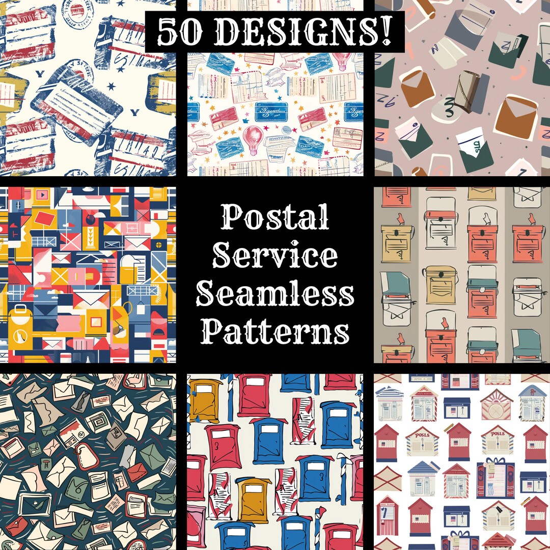 Postal Service Seamless Pattern: 50 PNG Digital Papers (digital ...