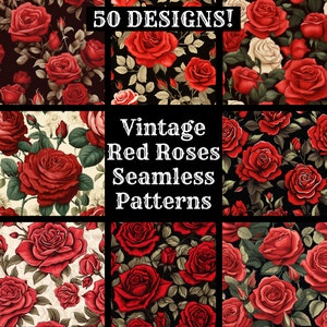 Vintage Red Roses Seamless Pattern: Scrapbook Paper (digital Download ...