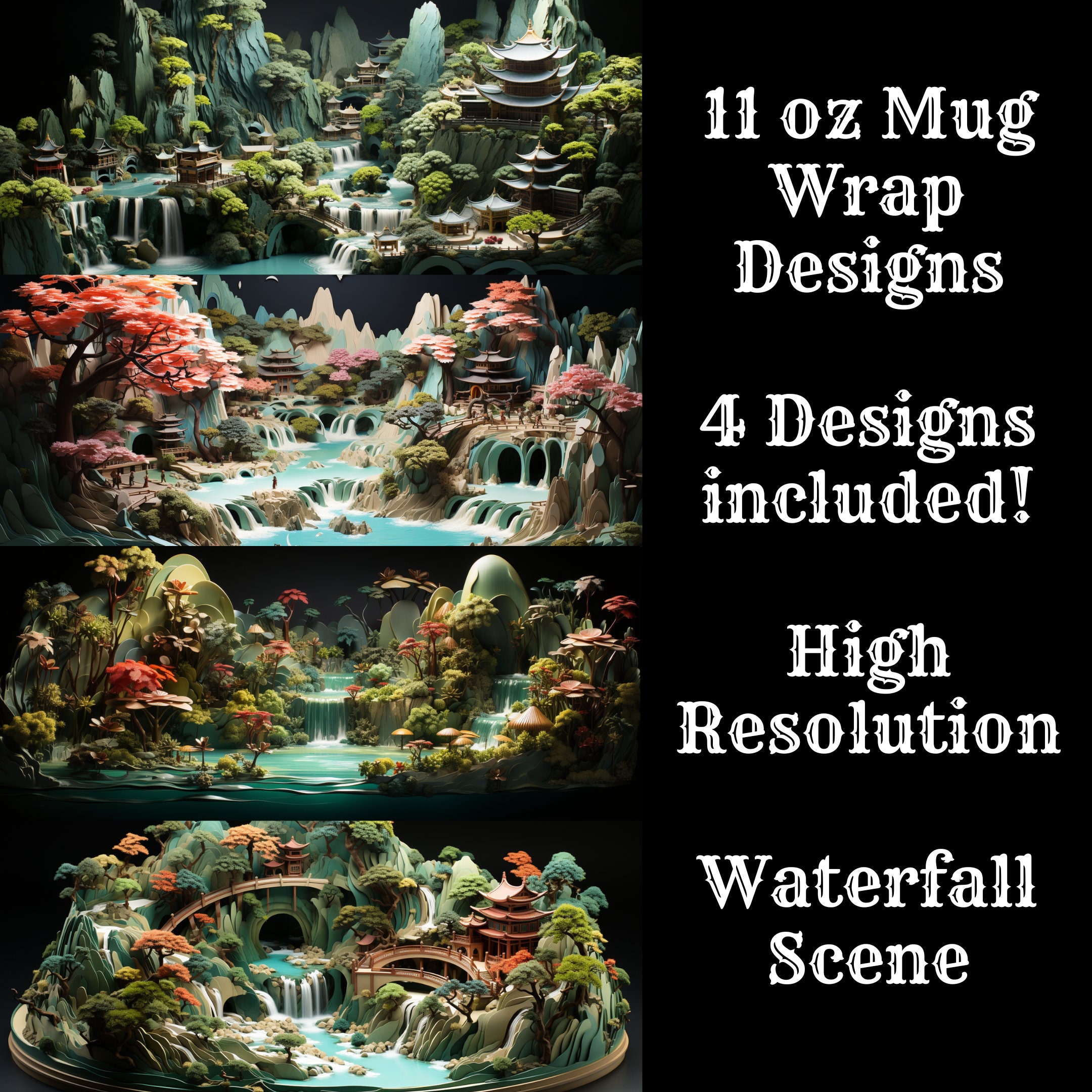 Floral Origami Waterfall 11 Oz Mug Wrap Bundle 4 Pack Mug Wrap ...