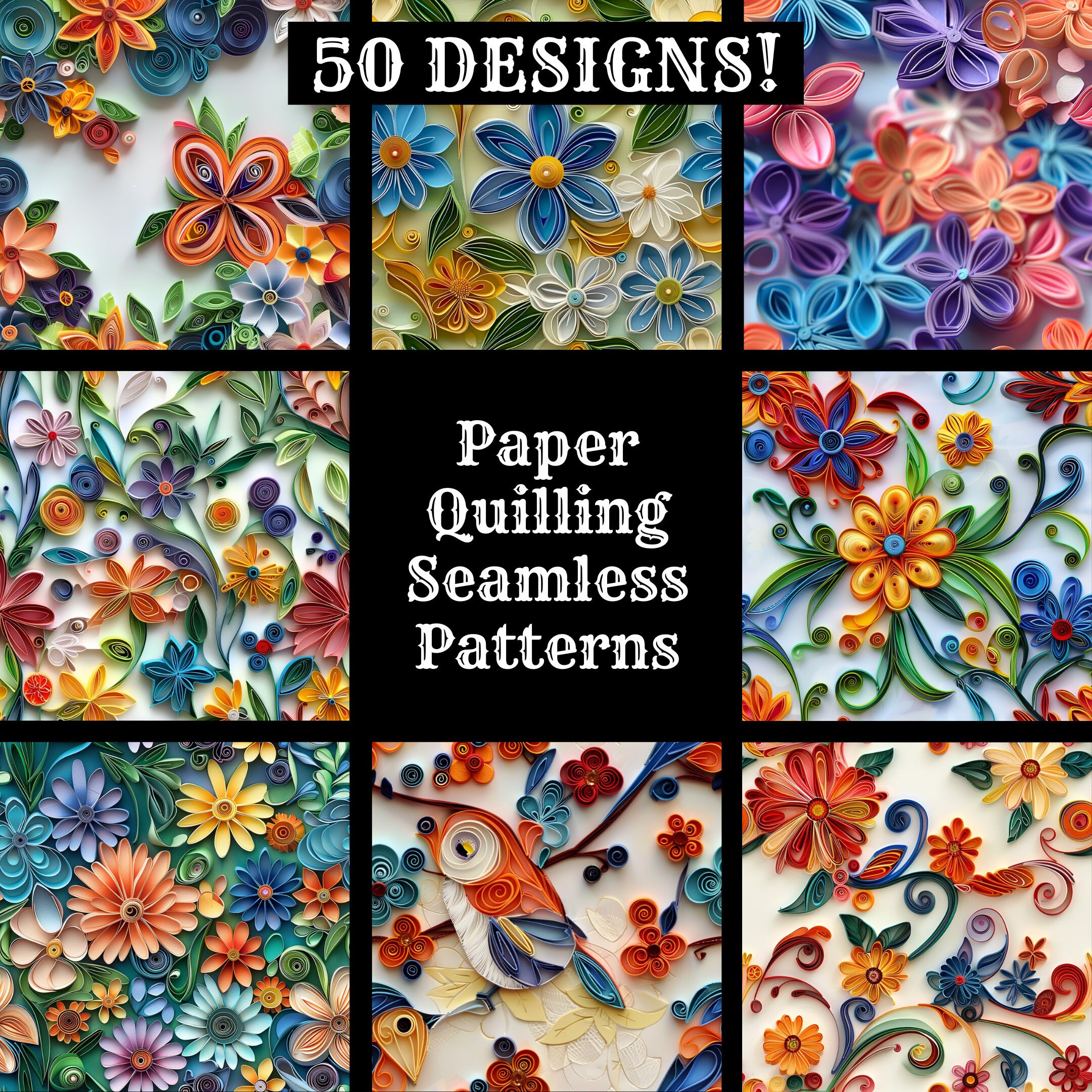 Paper Quilling Seamless Patterns: Scrapbook Paper (digital Download) - Etsy