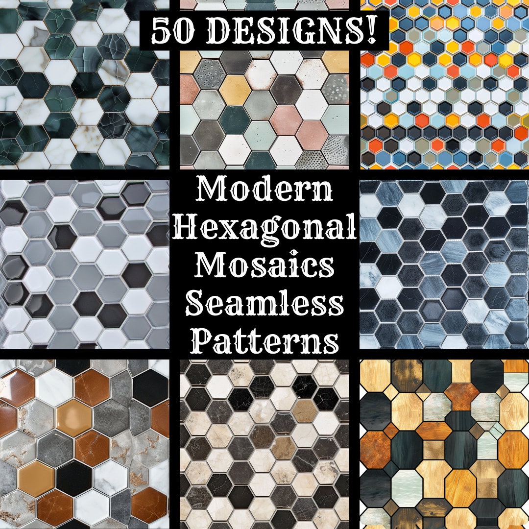 Modern Hexagonal Mosaics Seamless Digital Paper, Printable Scrapbook ...