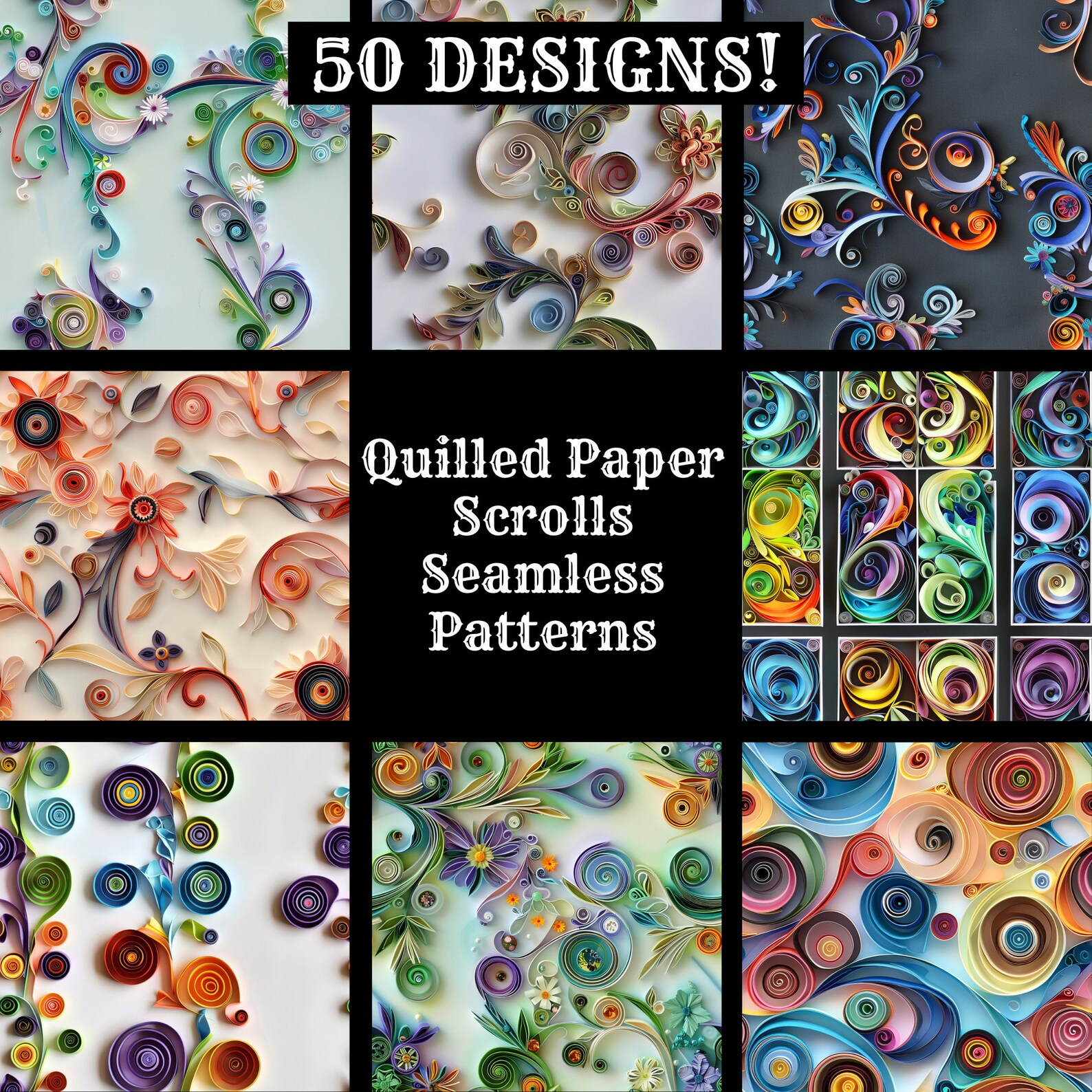 Quilled Paper Scrolls Seamless Digital Paper, Quilled Paper Scrolls ...