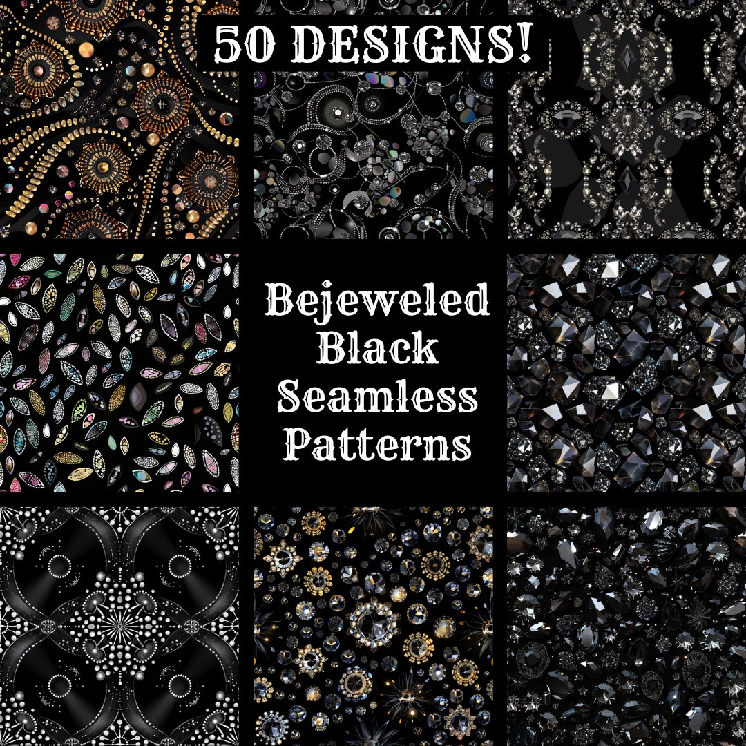 Bejeweled Black Seamless Patterns: 50 PNG Digital Papers (digital ...