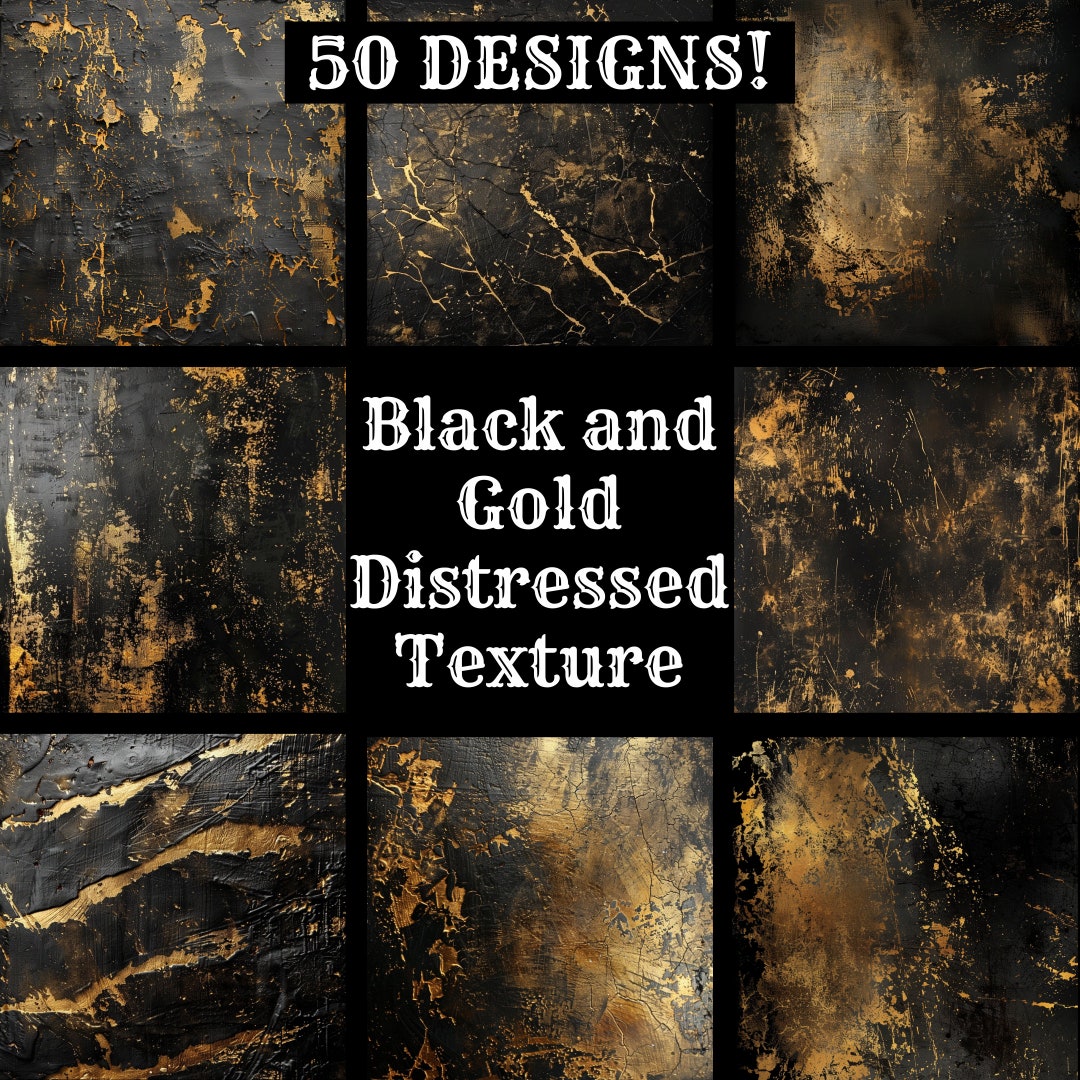 Black and Gold Distressed Texture Paper, Distressed Printable Paper ...