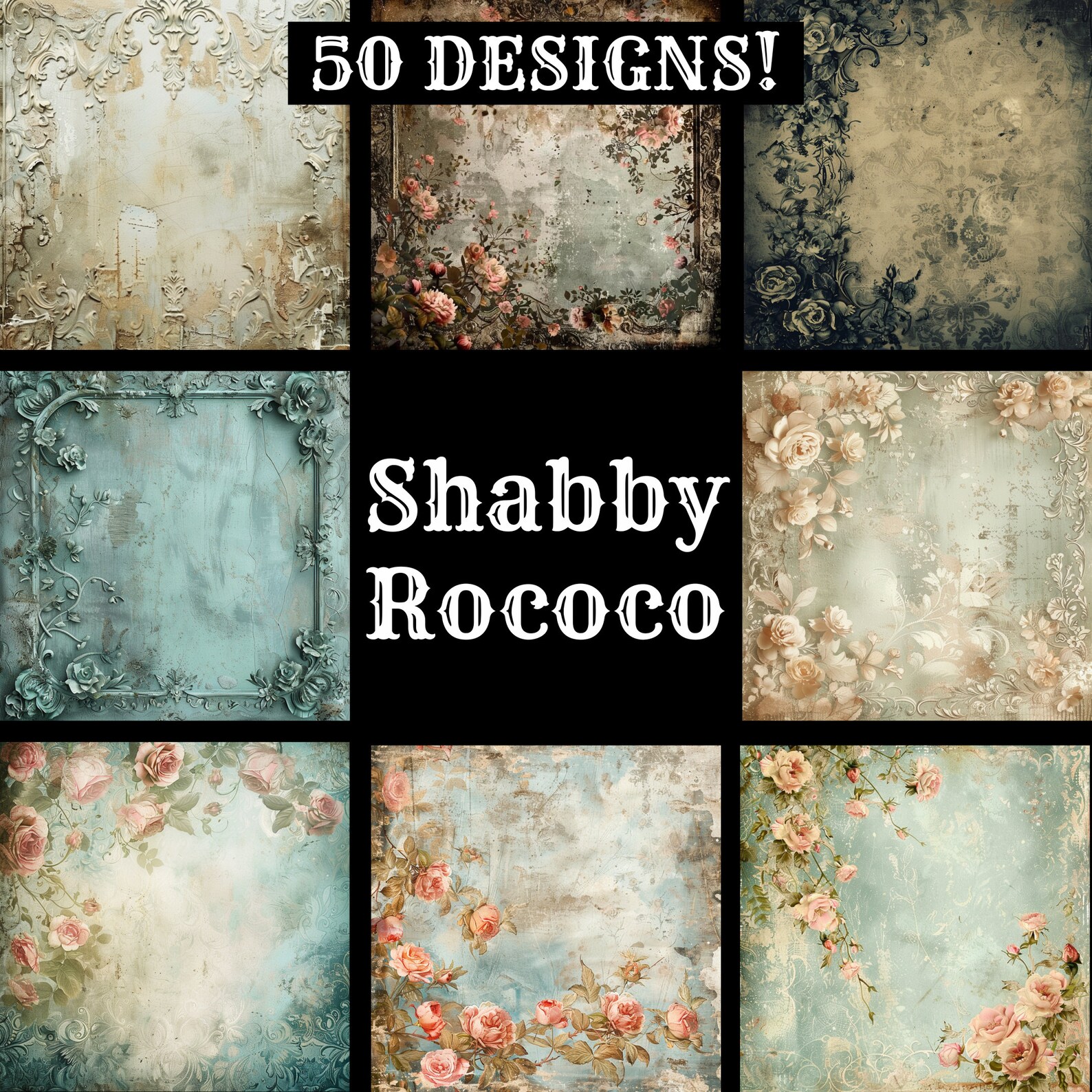 Shabby Rococo Paper, Shabby Rococo Printable Paper, Vintage Shabby ...