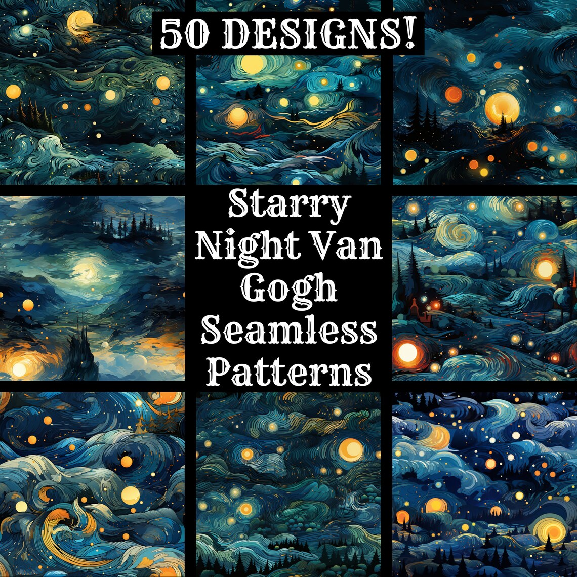 Starry Night Van Gogh Seamless Digital Paper Printable - Etsy