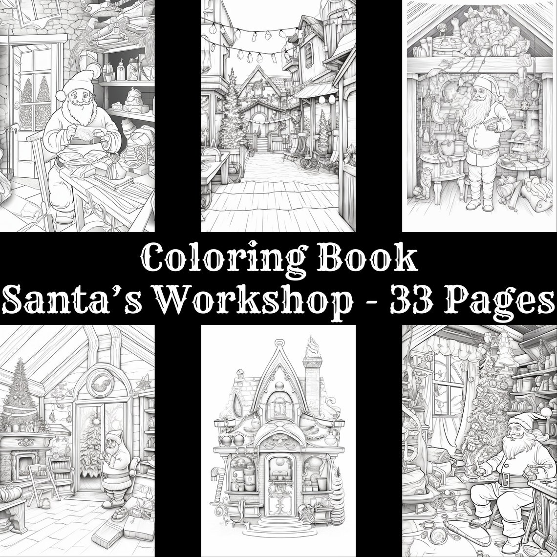 Santa's Workshop Coloring Book: Grayscale Illustrations (PDF Download ...