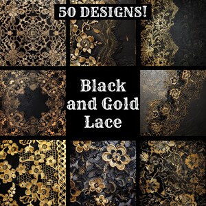 Black and Gold Lace Paper, Black and Gold Lace Printable Paper, Vintage ...