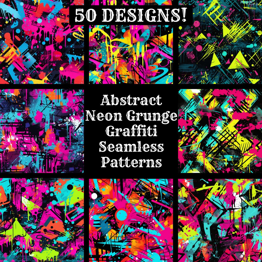 Abstract Neon Grunge Graffiti Seamless Digital Paper, Printable ...