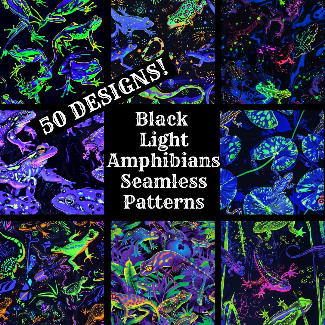 Black Light Amphibians Seamless Digital Paper, Printable Scrapbook ...