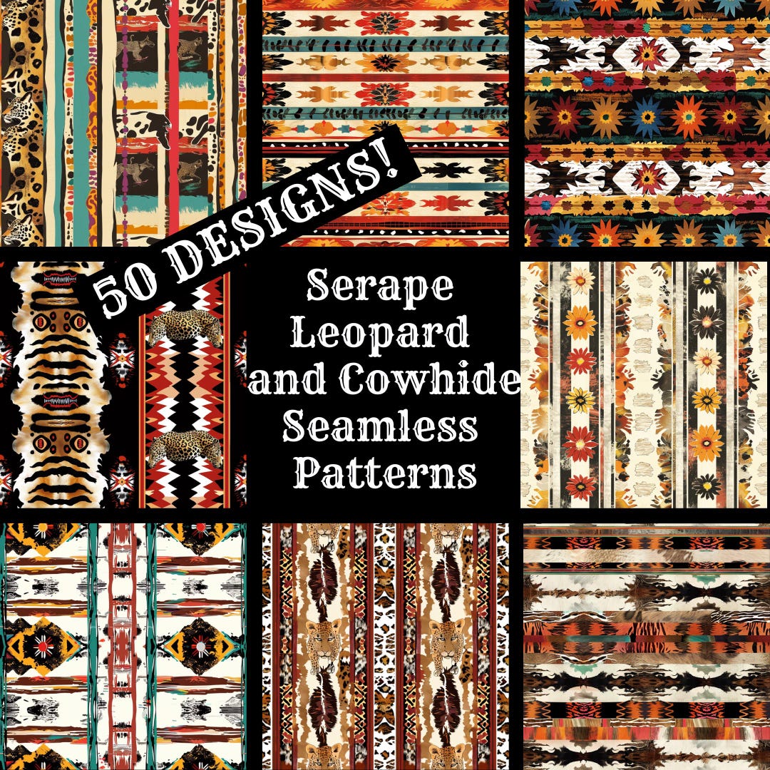 Serape Leopard Cowhide Seamless Patterns: 50 PNG Digital Papers ...