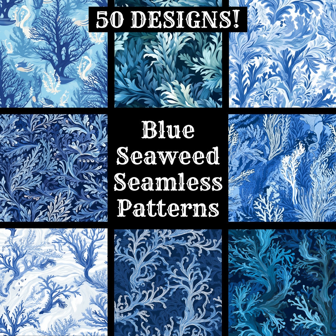 Blue Seaweed Seamless Digital Paper, Printable Scrapbook Paper Seamless ...
