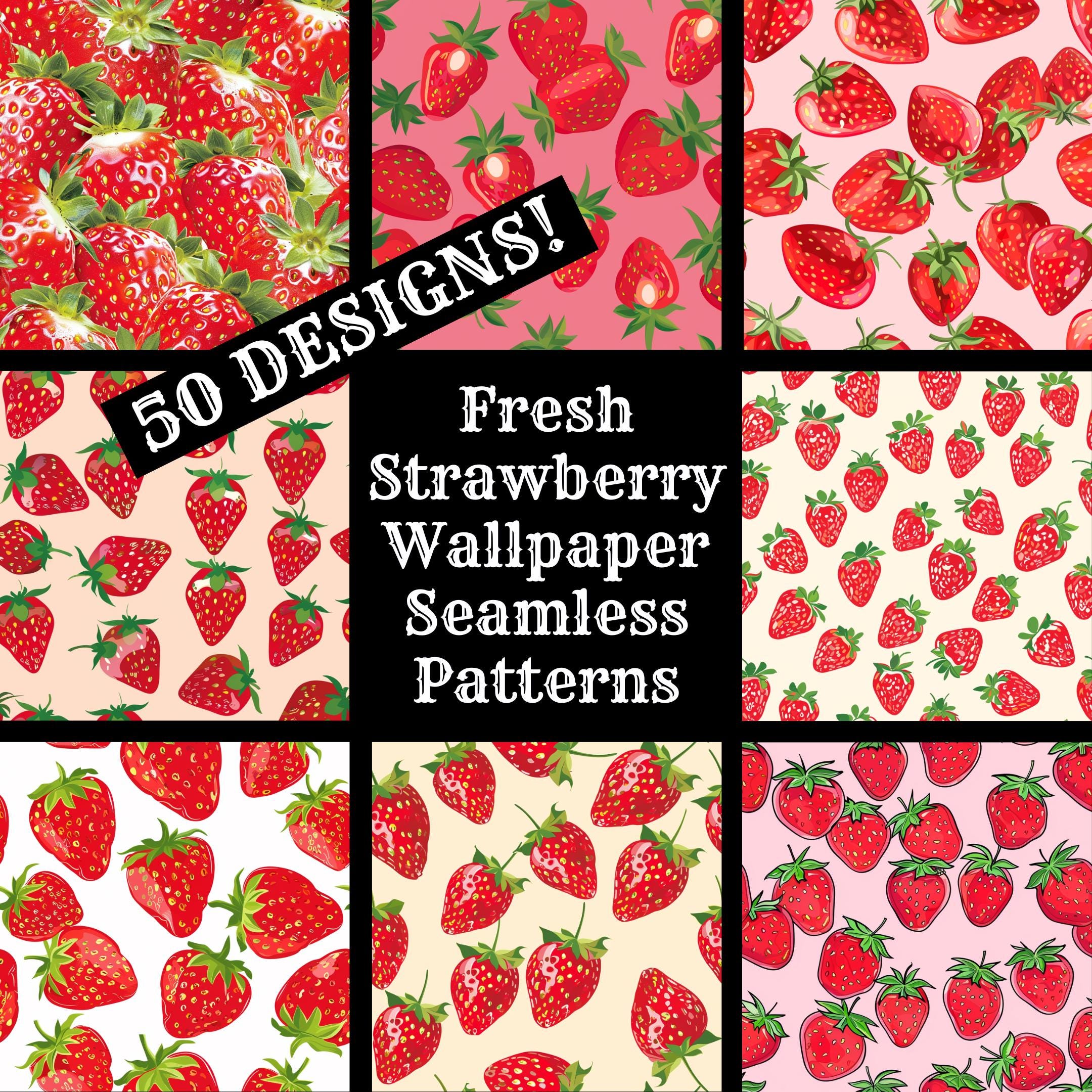 Strawberry Wallpaper: Seamless Pattern Digital Paper (digital Download ...