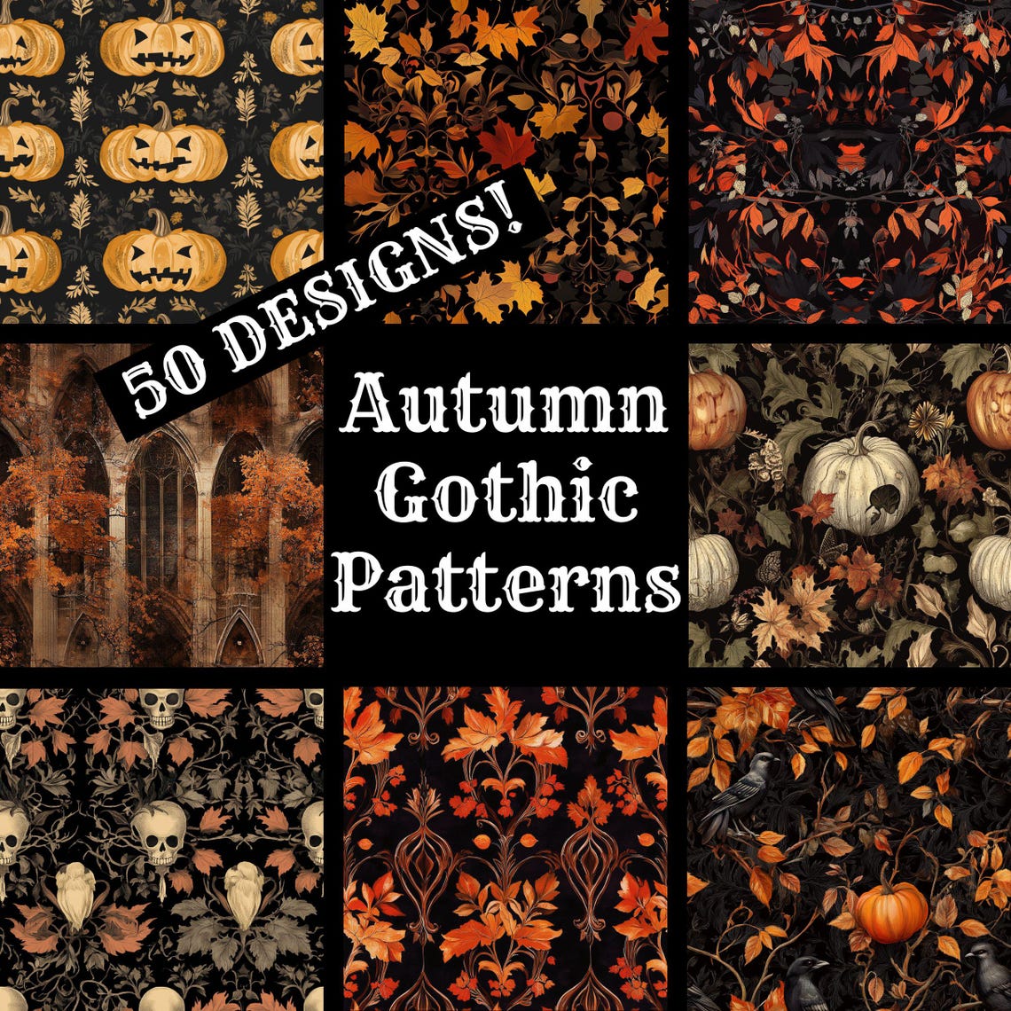 Autumn Gothic Seamless Patterns: Printable Digital Paper (PNG) - Etsy