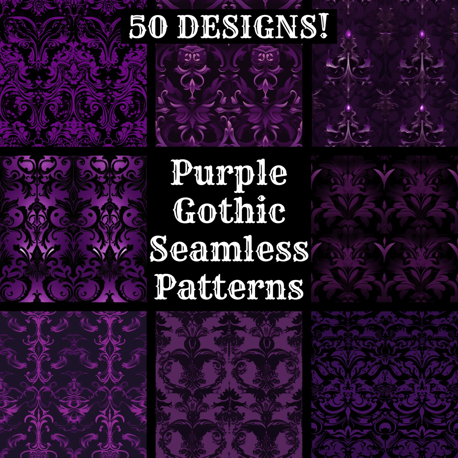 Purple Gothic Seamless Patterns: Digital Scrapbook Paper (digital ...