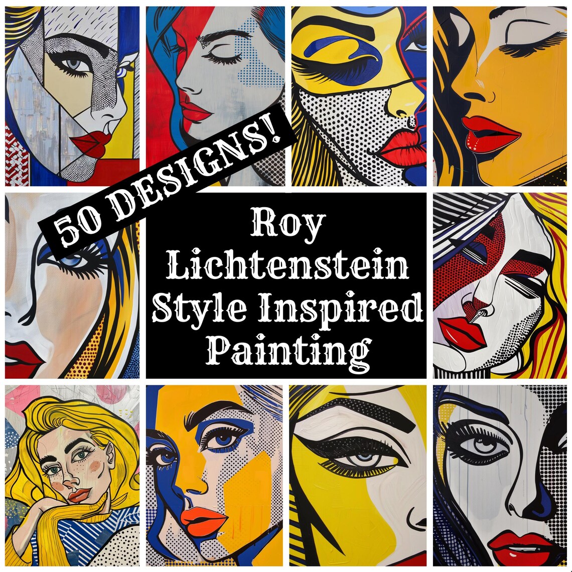Roy Lichtenstein Style Printable Paper: 50 PNG Journal Inserts (digital ...
