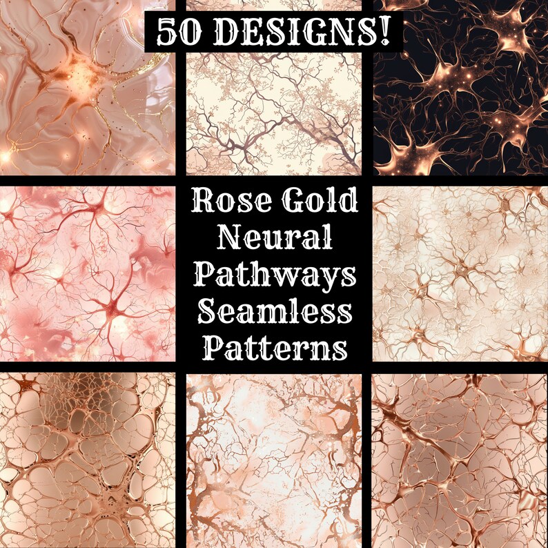 Rose Gold Neural Pathways Seamless Digital Paper, Printable Scrapbook ...