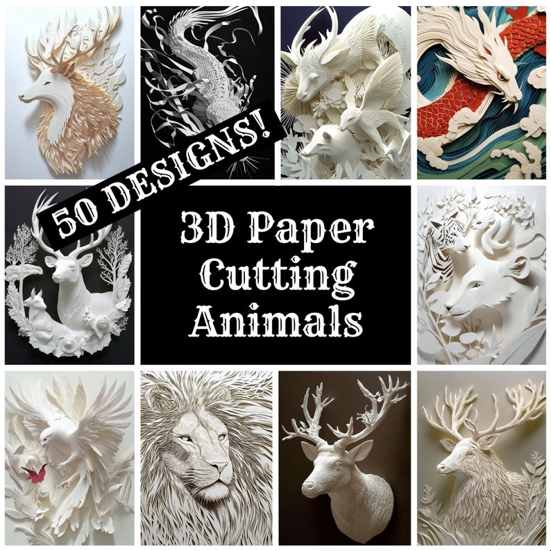 3D Paper Cutting Animals: Vintage Journal Paper (digital Download) - Etsy