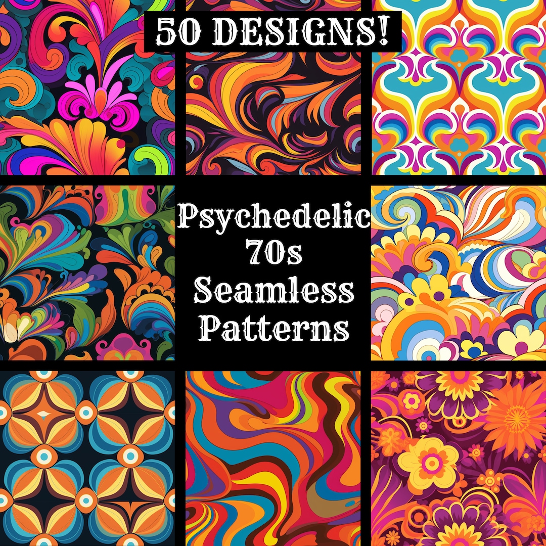 Psychedelic 70s Seamless Patterns: Digital Scrapbook Paper (PNG) - Etsy