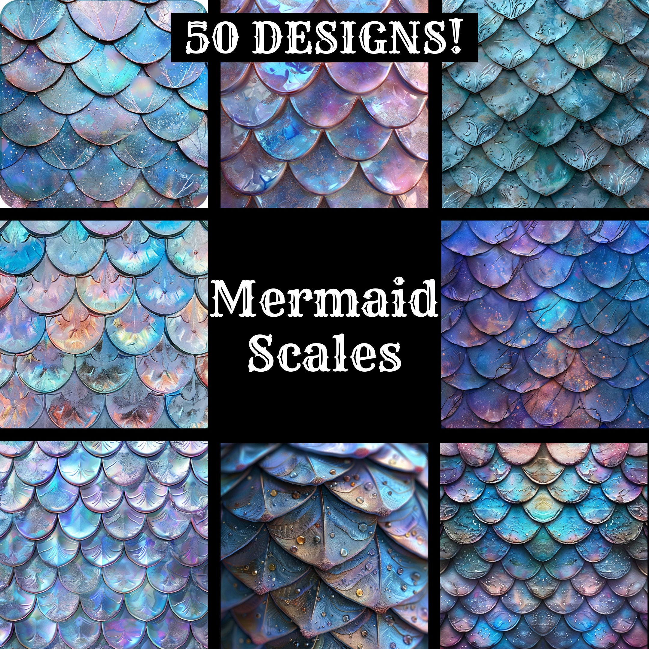 Mermaid Scales Paper, Mermaid Scales Printable Paper, Vintage Mermaid ...