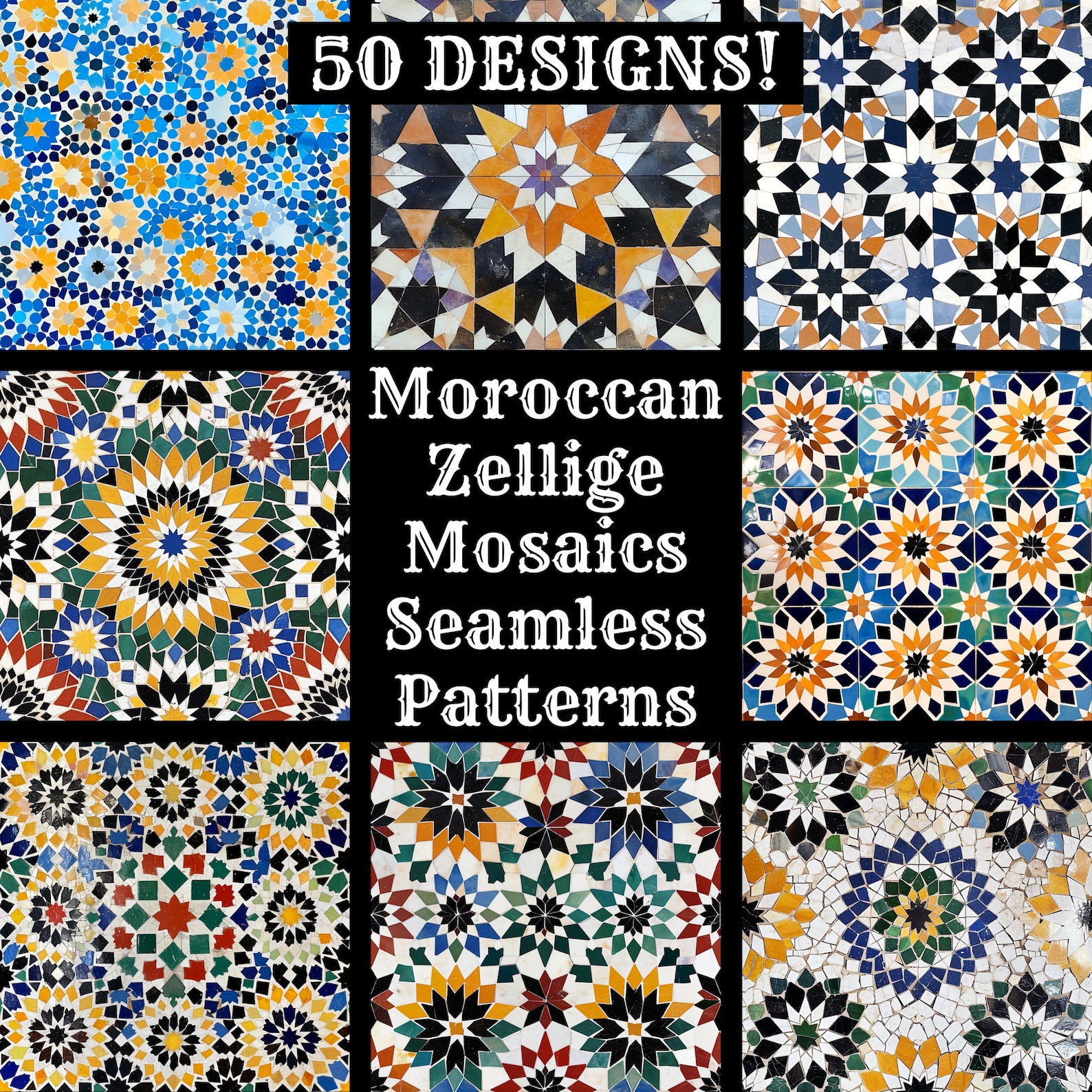 Moroccan Zellige Mosaics Seamless Digital Paper, Printable Scrapbook ...