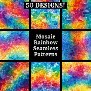 Mosaic Rainbow Seamless Pattern: 50 PNG Digital Papers (digital ...