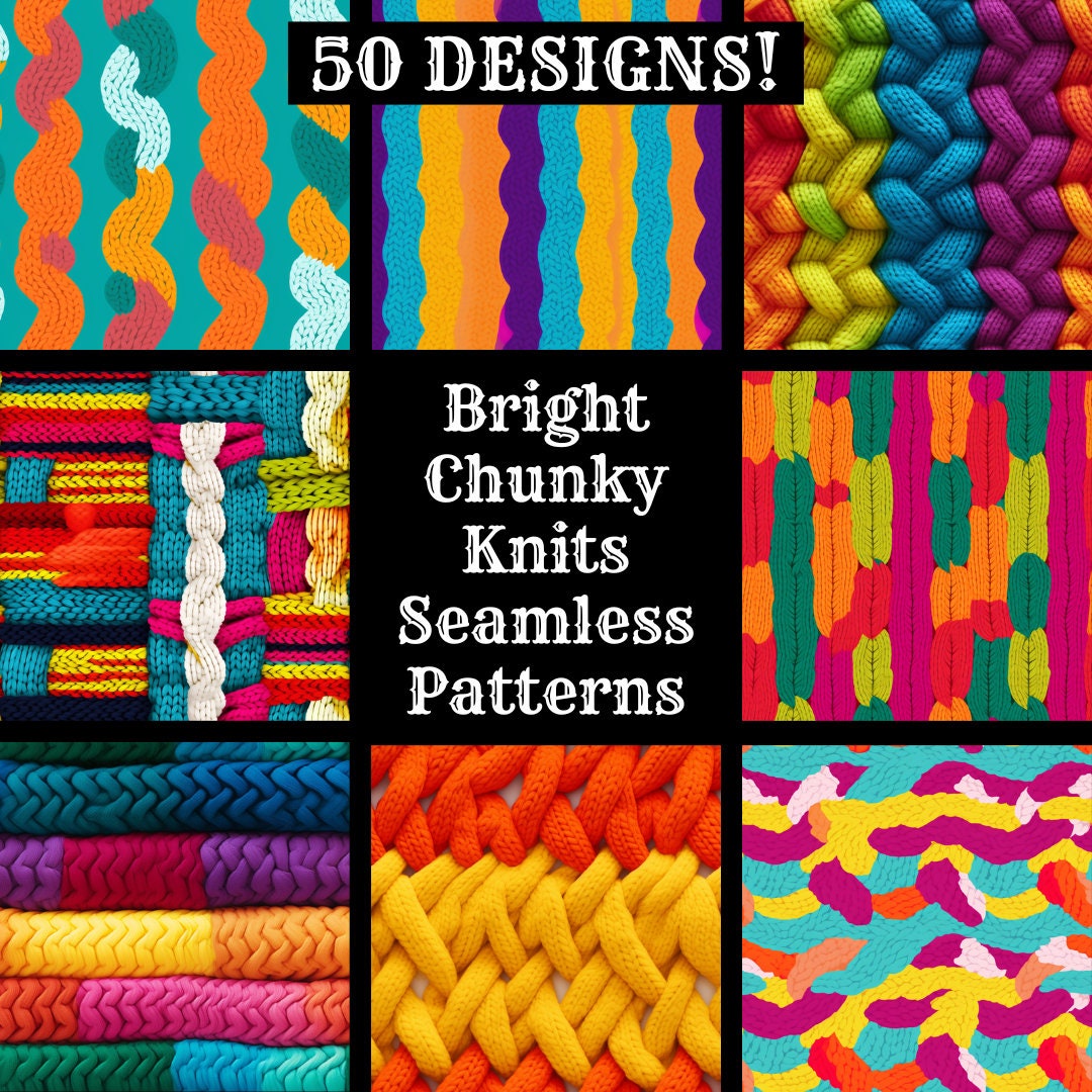 Bright Chunky Knits Seamless Digital Paper, Printable Scrapbook Paper ...