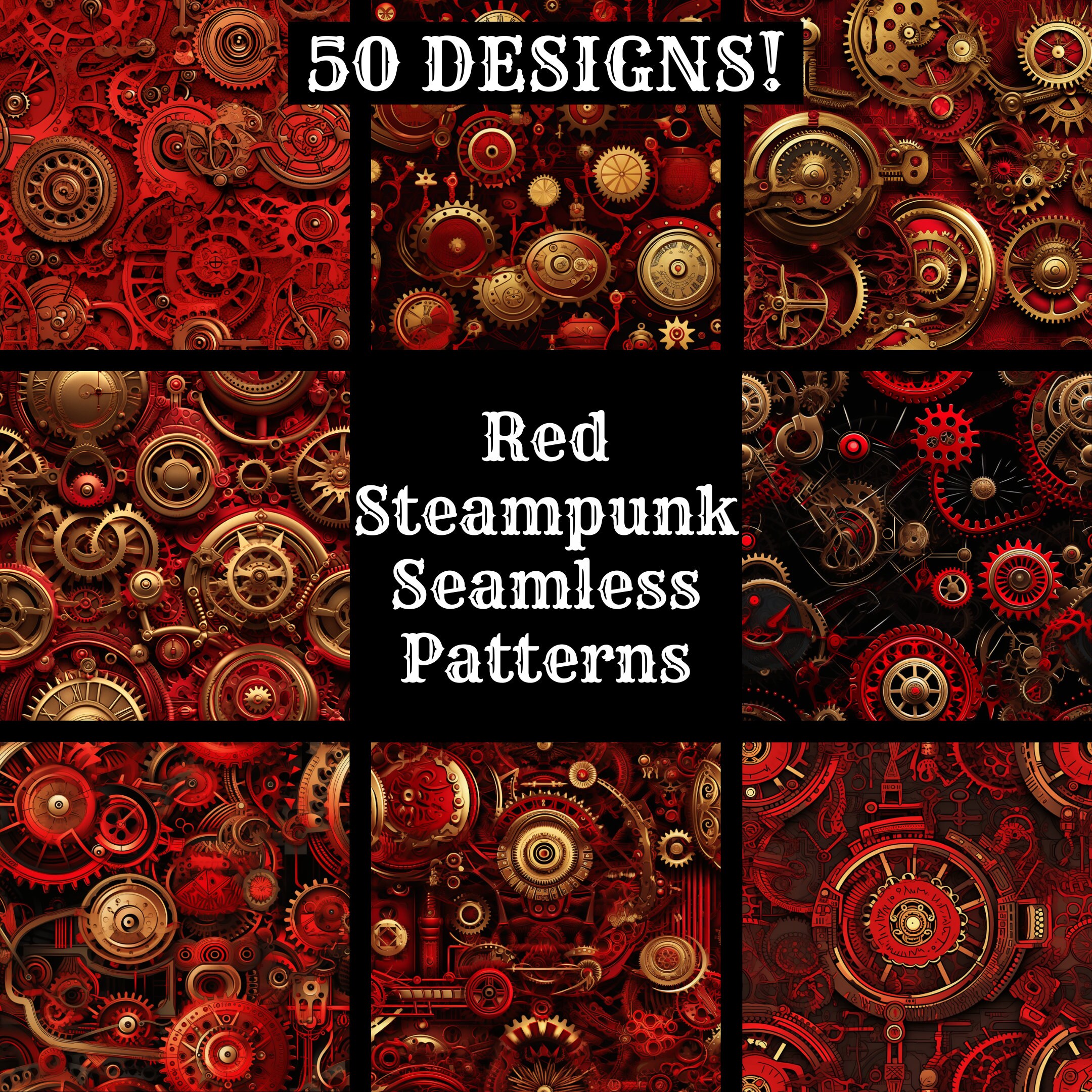 Red Steampunk Seamless Digital Paper, Printable Scrapbook Paper ...