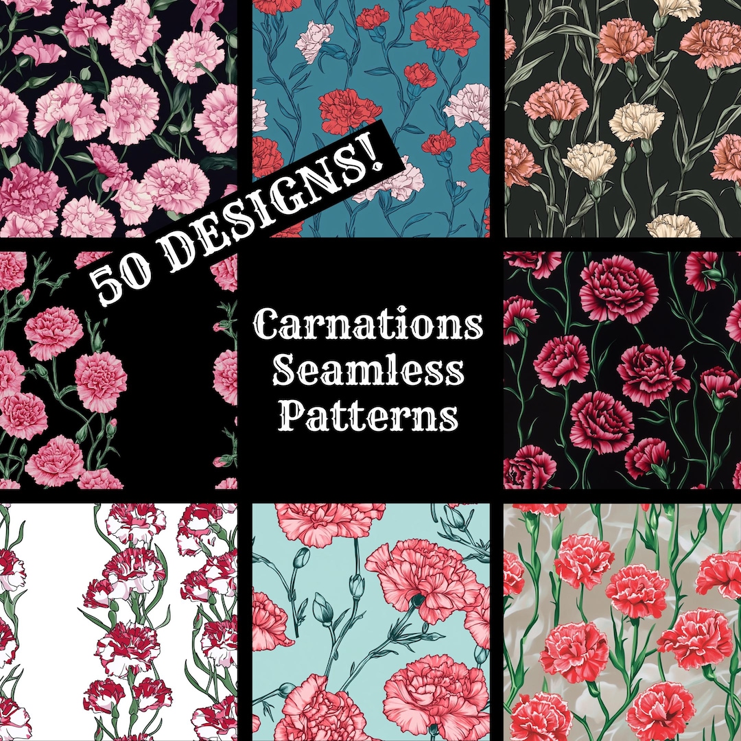 Carnations Seamless Digital Paper, Carnations Printable Scrapbook Paper Seamless Textures ...