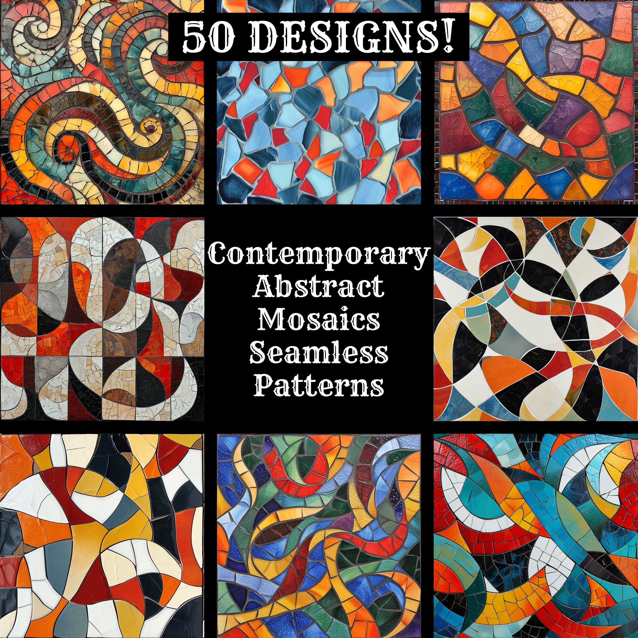 Contemporary Abstract Mosaics Seamless Digital Paper, Printable ...