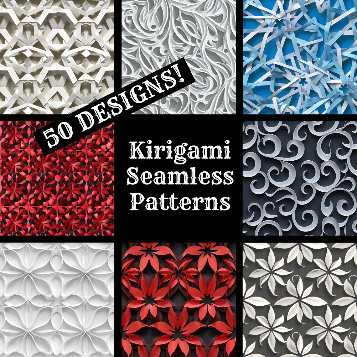 Kirigami Seamless Patterns: Printable Scrapbook Paper (digital Download ...