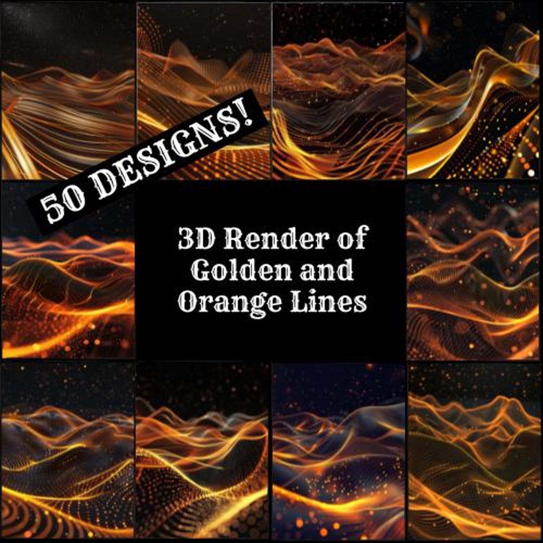 Golden Orange Lines Paper: 3D Render Journal Inserts (PNG Digital ...