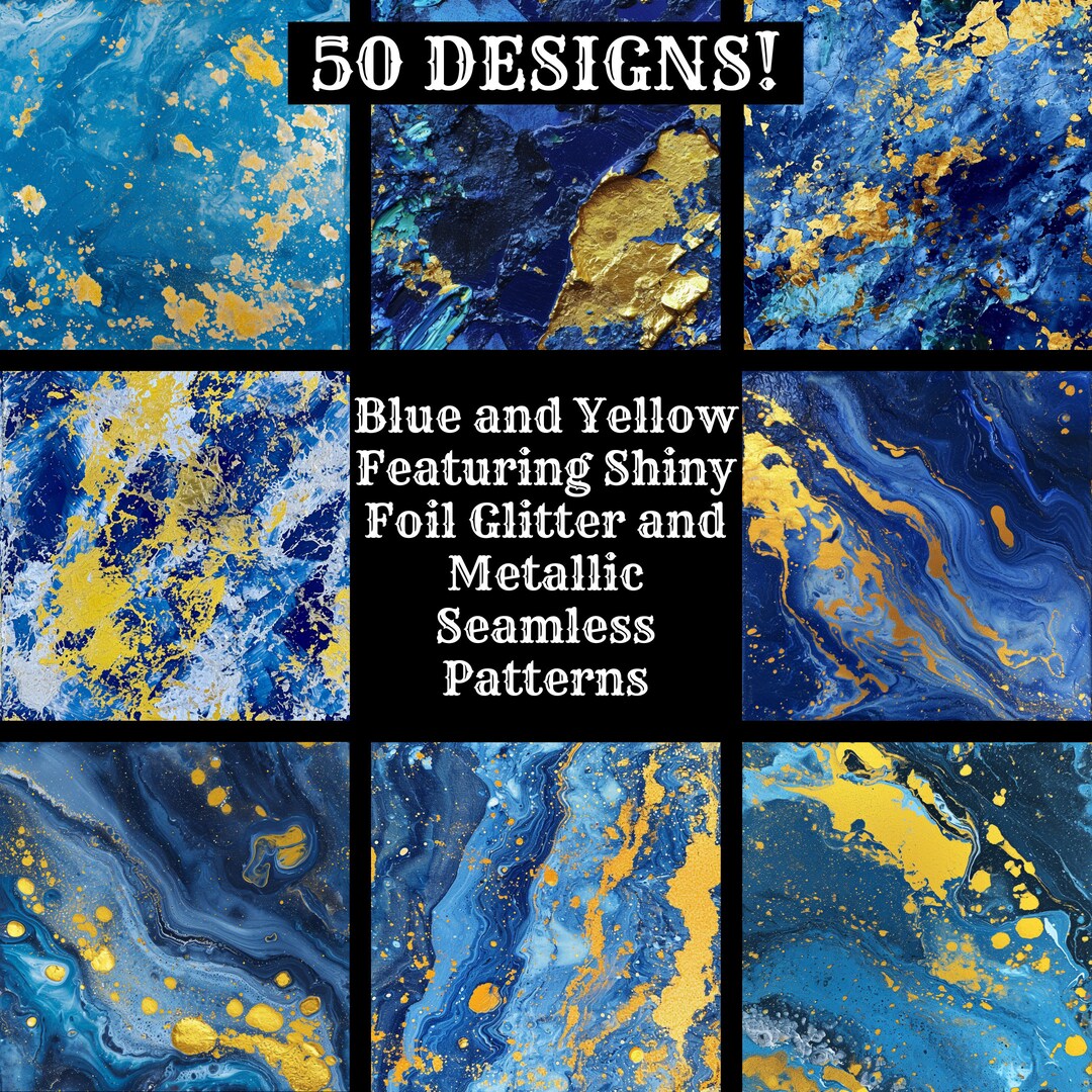 Blue and Yellow Featuring Shiny Foil Glitter Seamless Digital Paper ...