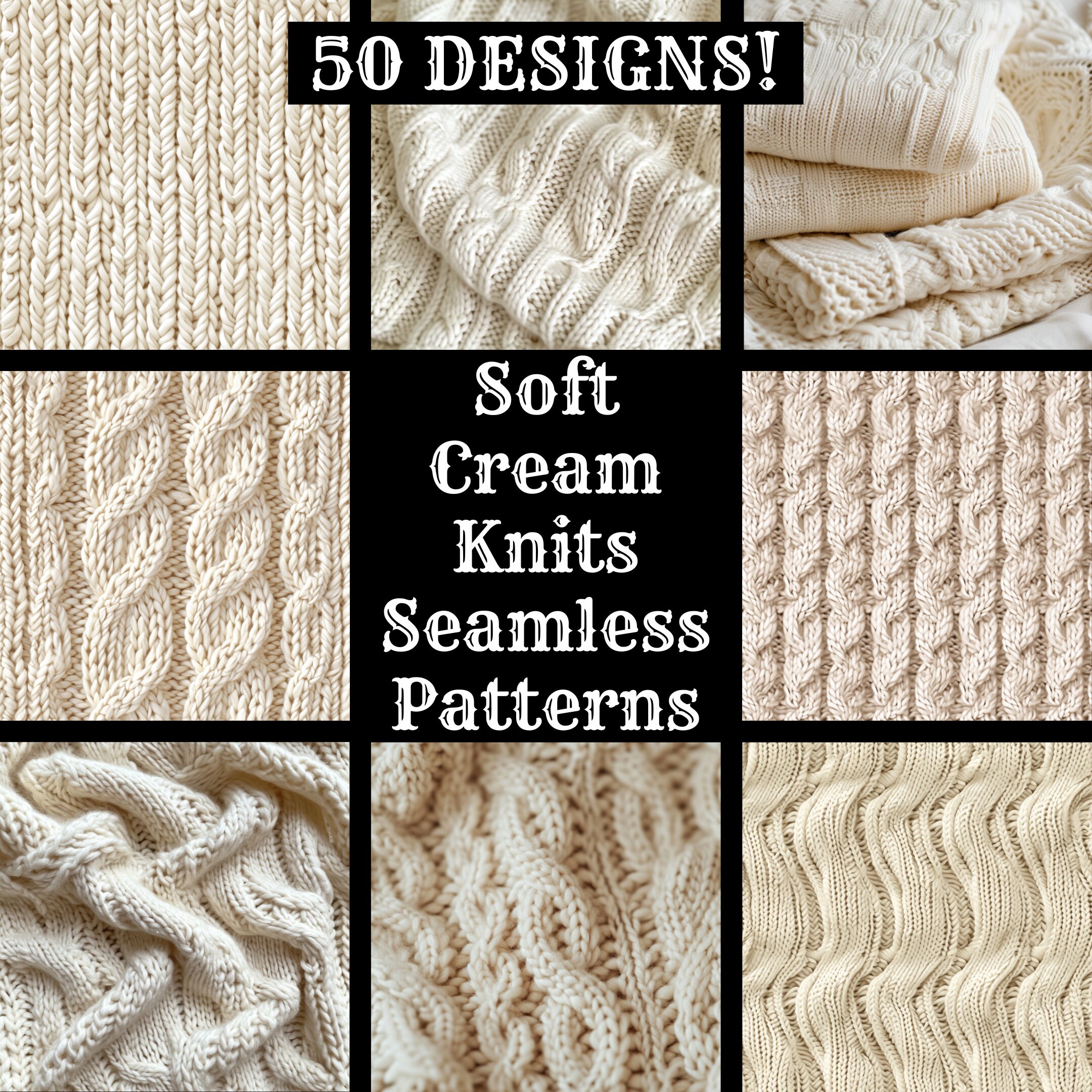Cream Knits Seamless Patterns: Soft Fabric Textures (digital Download ...
