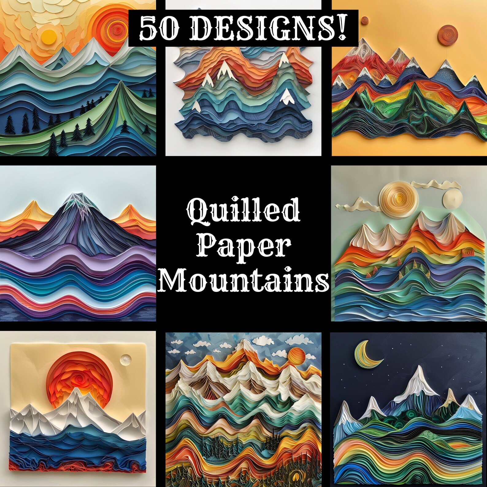 Quilled Paper Mountains: High Resolution Digital Paper (PNG) - Etsy