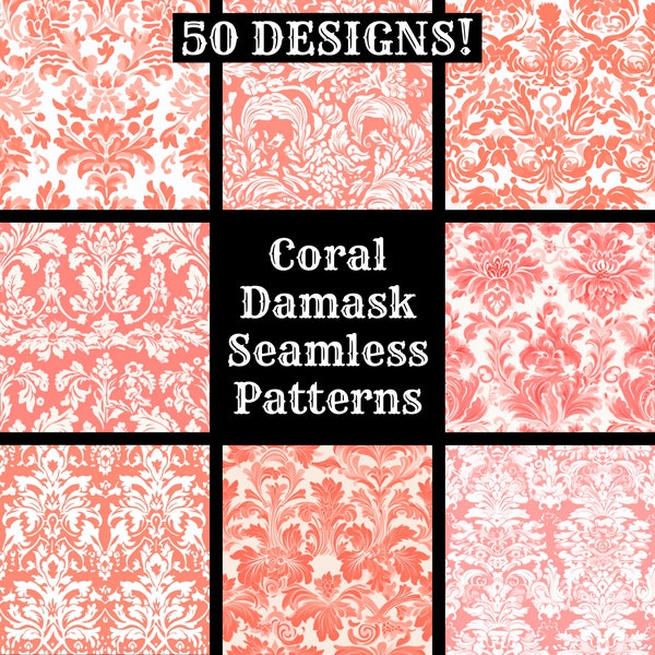 Coral Damask - Etsy