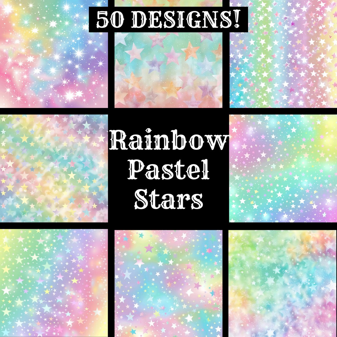 Rainbow Pastel Stars Digital Paper: Scrapbook Journal Supplies (PNG ...