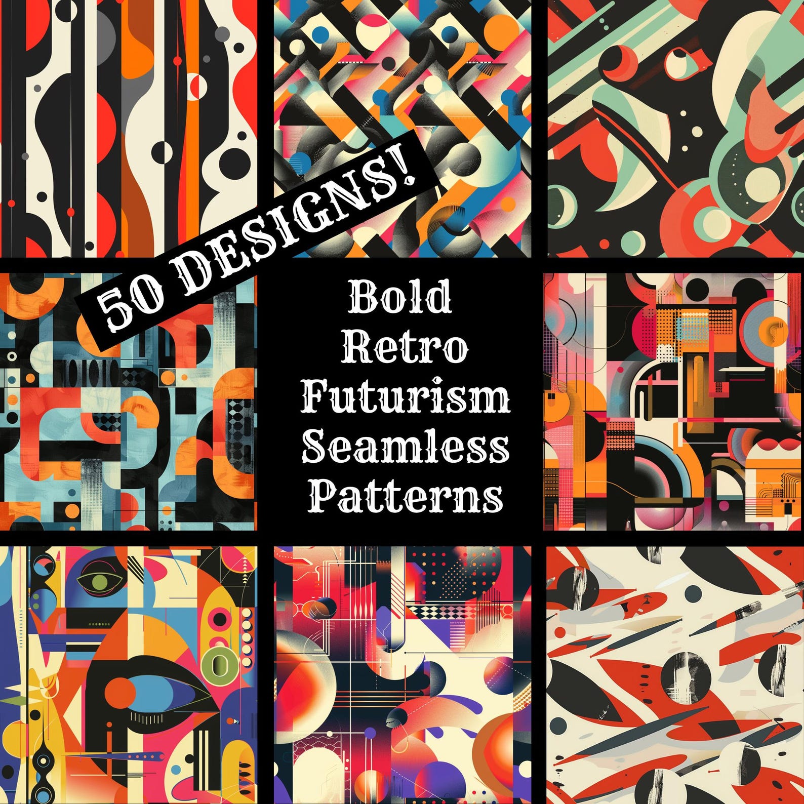 Retro Futurism Seamless Pattern: Bold Digital Paper (digital Download ...